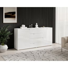 HBZ-MEBLE Sideboard HBZ "Spice wei&szlig; Hochglanz, Wohnzimmerschrank BxHxT 165x80x40 cm", wei&szlig;, B:165cm H:80cm T:40cm, Holzwerkstoff, Sideboards, Sideboard, Mit 2 T&uuml;ren, 4 Schubk&auml;sten, 2 Einlegeb&ouml;den verstellbar