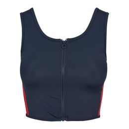 Muskelshirt Urban Classics "Urban Classics Damen Ladies Side Stripe Cropped Zip Top", Damen, Gr. S, navy, firerot, wei&szlig;, 80% Polyamid, 20% Elasthan, gestreift, skinny fit, Rundhals, Shirts