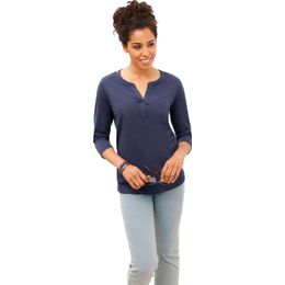 Damen 3/4-Arm-Shirt mit kurzer Knopfleiste marine, Gr&ouml;&szlig;e 46
