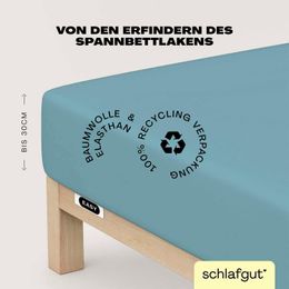 Spannbettlaken Schlafgut "EASY JERSEY ELASTHAN Bettlaken, 170 g/m&sup2;, 95% Baumwolle, 5% Elasthan", blau (petrol mid), 1 Stk., Jersey, 180-200x200-220 30cm, Jersey, Obermaterial: 95% Baumwolle, 5% Elasthan, Bettlaken, Spannbettlaken, Spannbettlaken bis 30 cm H&ouml;he, b&uuml;gelfrei, pflegeleicht, perfekter Sitz