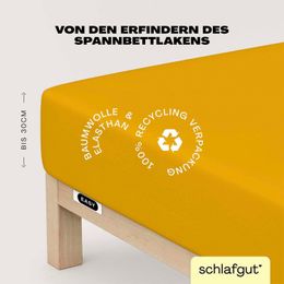 Spannbettlaken Schlafgut "EASY JERSEY ELASTHAN Bettlaken, 170 g/m&sup2;, 95% Baumwolle, 5% Elasthan", gelb (gelb deep), 1 Stk., Jersey, 140-160x200-220 30cm, Jersey, Obermaterial: 95% Baumwolle, 5% Elasthan, Bettlaken, Spannbettlaken, Spannbettlaken bis 30 cm H&ouml;he, b&uuml;gelfrei, pflegeleicht, perfekter Sitz