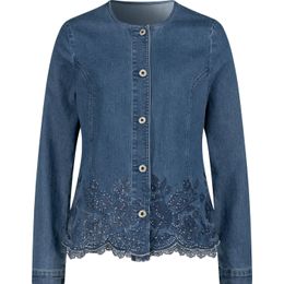 Damen Blusenblazer mit Stickerei und Glitzersteinchen blue-bleached, Gr&ouml;&szlig;e 38