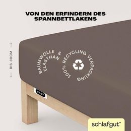 Spannbettlaken Schlafgut "EASY JERSEY ELASTHAN Bettlaken, 170 g/m&sup2;, 95% Baumwolle, 5% Elasthan", beige (sand deep), 1 Stk., Jersey, 90-100x200-220 30cm, Jersey, Obermaterial: 95% Baumwolle, 5% Elasthan, Bettlaken, Spannbettlaken, Spannbettlaken bis 30 cm H&ouml;he, b&uuml;gelfrei, pflegeleicht, perfekter Sitz