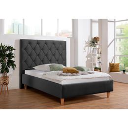 Polsterbett Home Affaire "Sunley 140", grau (schiefer), B:163cm L:210cm, Struktur (100% Polyester);Samtstoff (100% Polyester), Betten, Polsterbett, Kreuzsteppung, Kopfteilh&ouml;he 142 cm, ohne oder mit Matratze/Lattenrost