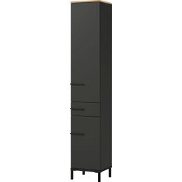 Hochschrank Germania "Yonkers", braun (graphit, navarra, eiche, nachbildung), B:34cm H:190cm T:34cm, Schr&auml;nke, Hochschrank, Hochwertige ABS-Kanten, Steggriffe und hohe F&uuml;&szlig;e, T&uuml;rd&auml;mpfung