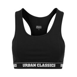 Kurzarmshirt Urban Classics "Urban Classics Damen Ladies Logo Bra", Damen, Gr. XS, schwarz, 95% Baumwolle, 5% Elasthan, unifarben, skinny fit, Neckholder, Shirts