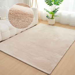 Fellteppich Bruno Banani "Rabbit 2, Kunstfell Teppich, Modern" Gr. 32, beige, B:40cm H:25mm L:60cm, Kunstfaser, Teppiche, Fellteppich, Kaninchenfell-Haptik, sehr weich, Wohnzimmer, Schlafzimmer, Esszimmer