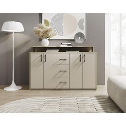 HBZ-MEBLE Sideboard HBZ "Drivno Sideboard, B/H/T 139x90x34 cm", artisan, kaschmir, B:139cm H:90cm T:34cm, Holzwerkstoff, Sideboards, Sideboard, Breite 139cm, Kugelauszug, Einlegeb&ouml;den verstellbar, 3 Schubk&auml;sten