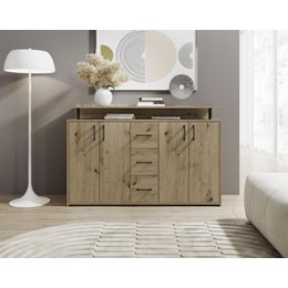HBZ-MEBLE Sideboard HBZ "Drivno Sideboard, B/H/T 139x90x34 cm", artisan, artisan, B:139cm H:90cm T:34cm, Holzwerkstoff, Sideboards, Sideboard, Breite 139cm, Kugelauszug, Einlegeb&ouml;den verstellbar, 3 Schubk&auml;sten
