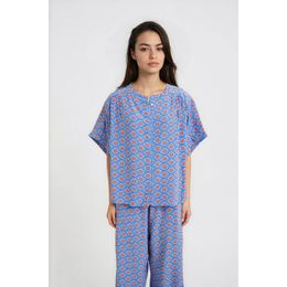 Smith & Soul Kurzarmbluse SMITH & SOUL, Damen, Gr. L, indigo, Web, Material: 100% Viskose, bedruckt, regular fit normal, Rundhals, Fledermaus&auml;rmel gerader Abschluss, Blusen, mit All Over Print