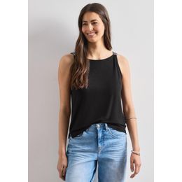 Tr&auml;gertop Street One, Damen, Gr. 34, schwarz, Stoff, 95% Viskose, 5% Elasthan, regular fit normal, U-Boot-Ausschnitt, abgesteppt, Tops Tr&auml;gertop, aus stretchigem Viskosematerial