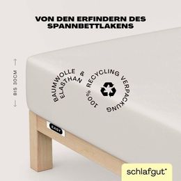 Spannbettlaken Schlafgut "EASY JERSEY ELASTHAN Bettlaken, 170 g/m&sup2;, 95% Baumwolle, 5% Elasthan", beige (sand light), 1 Stk., Jersey, 90-100x200-220 30cm, Jersey, Obermaterial: 95% Baumwolle, 5% Elasthan, Bettlaken, Spannbettlaken, Spannbettlaken bis 30 cm H&ouml;he, b&uuml;gelfrei, pflegeleicht, perfekter Sitz