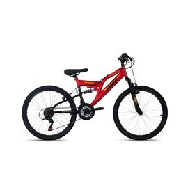 Jugendfahrrad WYLD "WYLD Kinder-Mountainbike Fully 24'' Zodiac rot 18 G&auml;nge RH 38 cm" Gr. 38, rot, schwarz, Fahrr&auml;der, Kinder, 38cm, 24 Zoll (60,96cm) hinten: 24 Zoll (60,96cm)