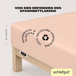 Spannbettlaken Schlafgut "EASY JERSEY ELASTHAN Bettlaken, 170 g/m&sup2;, 95% Baumwolle, 5% Elasthan", rot (rot light), 1 Stk., Jersey, 90-100x200-220 30cm, Jersey, Obermaterial: 95% Baumwolle, 5% Elasthan, Bettlaken, Spannbettlaken, Spannbettlaken bis 30 cm H&ouml;he, b&uuml;gelfrei, pflegeleicht, perfekter Sitz