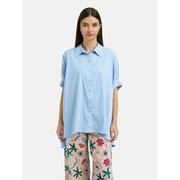 Smith & Soul Kurzarmbluse SMITH & SOUL, Damen, Gr. L/XL, sky, Web, Material: 70% Baumwolle, 27% Polyester, 3% Elasthan, unifarben, oversize lang, hoch geschlossener Ausschnitt, Fledermaus&auml;rmel 1-Knopf-Manschette, Blusen, mit R&uuml;ckenpasse
