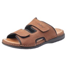 Pantolette Rieker, Herren, Gr. 40, braun, Leder, Textil, kontrastfarbene Details, Schuhe Pantolette, Hausschuh, Sommerschuh, Urlaubschuh mit dezentem Logoschriftzug