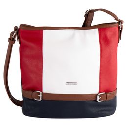Hobo Tom Tailor "Juna", Damen, Gr. B/H/T: 33cm x 28cm x 12,5cm, blau, Polyurethan, gepflegt, kontrastfarbene Details, mehrfarbig, Taschen Hobo, aus soft genarbtem ledrigen Material mit gl&auml;nzenden Metall-Accessoires