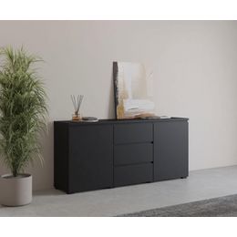 Sideboard OTTO HOME "Modo, Breite 150 cm, moderne grifflose Kommode 2T&uuml;ren/3 SK", schwarz (schwarz, schwarz), B:150cm H:68cm T:34,5cm, Holzwerkstoff, Melamin, Metall, Sideboards, Sideboard, Schubladenkommode mit viel Stauraum, Einlegeb&ouml;den verstellbar