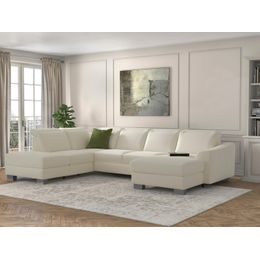 Sit & More Wohnlandschaft SIT & MORE "Dundee U-Form", beige (creme), B:338cm H:86cm T:219cm, Sofas, Wohnlandschaft, mit Federkern und Edelstahlf&uuml;&szlig;en, wahlweise mit Kopfteilverstellung