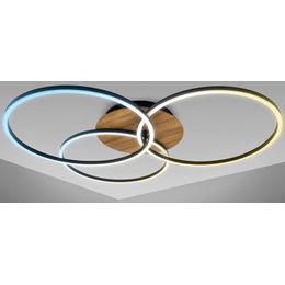 B.K.LICHT LED Deckenleuchte "BK_FR1528 LED-Deckenlampe, 40 Watt, Farbtemperatursteuerung, Dimmbar", schwarz, 1, H: 11cm, 1 Stk., Leuchten, Schwenkbar, Holz-Element, Memoryfunktion, 3.000-6.500K, 4.400Lm, LED Deckenleuchte