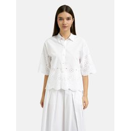 Smith & Soul Kurzarmbluse SMITH & SOUL, Damen, Gr. L, wei&szlig;, Web, Material: 100% Baumwolle, unifarben, regular fit kurz, hoch geschlossener Ausschnitt, eingesetzt, Blusen, aus Baumwolle