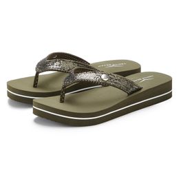 Badezehentrenner Venice Beach "Sandale, Badeschuh, Badelatsche, Flip Flop, Badeschlappe, Pantolette", Damen, Gr. 43, gr&uuml;n (olivgr&uuml;n), Obermaterial: 100% Textilmaterial. Decksohle: 100% Synthetik. Futter: 100% Textilmaterial. Laufsohle: 100% Synthetik, Glitzer, unifarben, Schuhe, Zehentrenner mit wasserabweisender und leichter Sohle VEGAN