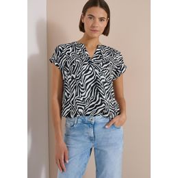 Kurzarmbluse Cecil, Damen, Gr. L (42), palm breeze gr&uuml;n, Stoff, 100% Viskose, klassisch normal, Rundhals, abgesteppt, Blusen, aus stretchigem Viskosematerial