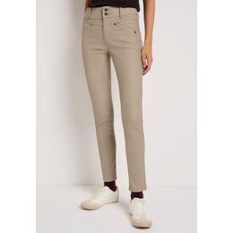 Lederimitathose STREET ONE STUDIO, Damen, Gr. 38, L&auml;nge 30, schwarz morn beige, Stoff, 76% Viskose, 21% Nylon, 3% Elasthan, unifarben mit Farbeinsatz, slim fit normal, Hosen, Middle Waist