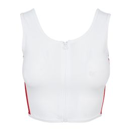 Muskelshirt Urban Classics "Urban Classics Damen Ladies Side Stripe Cropped Zip Top", Damen, Gr. M, wei&szlig;, firerot, navy, 80% Polyamid, 20% Elasthan, gestreift, skinny fit, Rundhals, Shirts