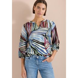 Kurzarmbluse Cecil, Damen, Gr. XS (36), bunt (palm breeze gr&uuml;n), Web, 78% Baumwolle, 22% Modal, gemustert, klassisch normal, Rundhals, abgesteppt, Blusen, im soften Baumwoll-Mix