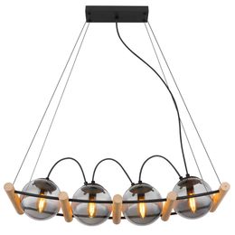 Globo LIGHTING H&auml;ngeleuchte "LEONA", schwarz (schwarz matt), 4, H: 120cm, 1 Stk., Leuchten, H&auml;ngeleuchte Schwarz/Holz, Rauchglas, h&ouml;henverstellbar, E14 LED, H&auml;ngeleuchte
