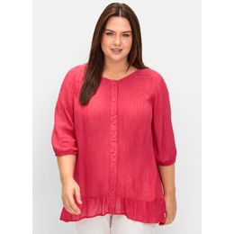 Kurzarmbluse sheego, Damen, Gr. 44, pink (sorbet pink), 100% Viskose, unifarben, V-Ausschnitt, Blusen