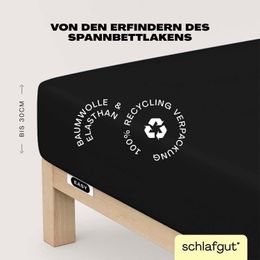 Spannbettlaken Schlafgut "EASY JERSEY ELASTHAN Bettlaken, 170 g/m&sup2;, 95% Baumwolle, 5% Elasthan", schwarz (off, schwarz), 1 Stk., Jersey, 120-130x200-220 30cm, Jersey, Obermaterial: 95% Baumwolle, 5% Elasthan, Bettlaken, Spannbettlaken, Spannbettlaken bis 30 cm H&ouml;he, b&uuml;gelfrei, pflegeleicht, perfekter Sitz