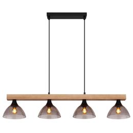 Globo LIGHTING H&auml;ngeleuchte "LINDI", schwarz matt, 4, H: 150cm, 1 Stk., Leuchten, H&auml;ngeleuchte f&uuml;r Esszimmer Holz & Rauchglas, H&auml;ngeleuchte