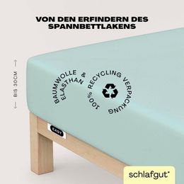 Spannbettlaken Schlafgut "EASY JERSEY ELASTHAN Bettlaken, 170 g/m&sup2;, 95% Baumwolle, 5% Elasthan", blau (petrol light), 1 Stk., Jersey, 90-100x200-220 30cm, Jersey, Obermaterial: 95% Baumwolle, 5% Elasthan, Bettlaken, Spannbettlaken, Spannbettlaken bis 30 cm H&ouml;he, b&uuml;gelfrei, pflegeleicht, perfekter Sitz
