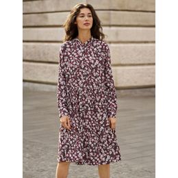 WITT Damen Blumenkleid mit Knopfleiste, dunkelrot-ecru-gemustert, Gr&ouml;&szlig;e 38