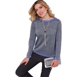 Damen Langarm-Pullover mit gl&auml;nzenden Garnen marine-royalblau, Gr&ouml;&szlig;e 50