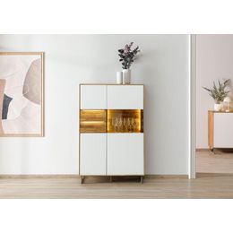 Highboard Wildeiche 94x43x144 natur ge&ouml;lt / Glas wei&szlig; WIEN #125