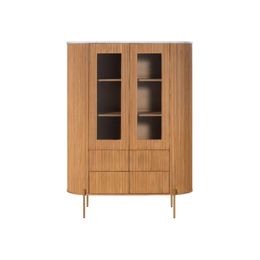 Highboard Mango 120x45x160 natur lackiert / Marmor wei&szlig; BARCELONA #540