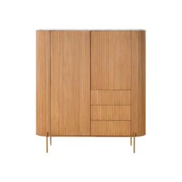 Highboard Mango 150x45x160 natur lackiert / Marmor wei&szlig; BARCELONA #541