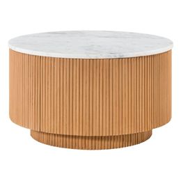 Couchtisch rund Mango 80x80x45 natur lackiert / Marmor wei&szlig; BARCELONA #520