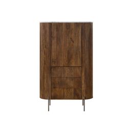 Highboard Mango 100x45x160 braun lackiert / Marmor wei&szlig; BARCELONA #242