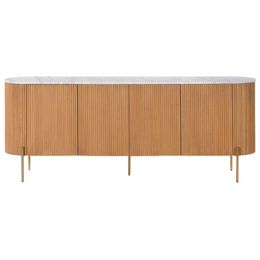 Sideboard Mango 200x40x76 natur lackiert / Marmor wei&szlig; BARCELONA #502