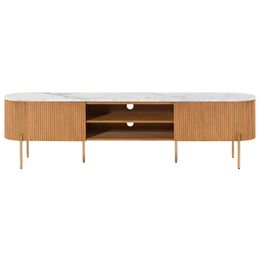 TV-Board Mango 200x36x51 natur lackiert / Marmor wei&szlig; BARCELONA #510