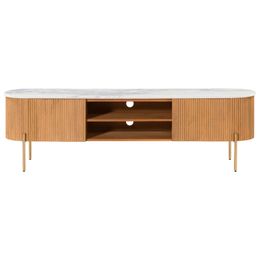 TV-Board Mango 180x36x51 natur lackiert / Marmor wei&szlig; BARCELONA #511