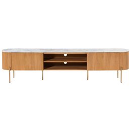 TV-Board Mango 220x36x51 natur lackiert / Marmor wei&szlig; BARCELONA #512