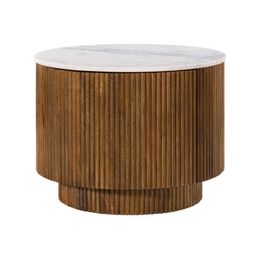 Couchtisch Mango 60x60x45 braun lackiert / Marmor wei&szlig; BARCELONA #221