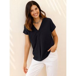 WITT Damen Kurzarm-Bluse mit Falte im Vorderteil, schwarz, Gr&ouml;&szlig;e 46