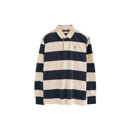 Poloshirt marineblau und ecru gestreift mit langen &Auml;rmeln und gesticktem Rigby Go-Logo