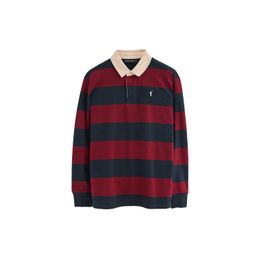 Poloshirt marineblau und granatrot gestreift mit langen &Auml;rmeln und gesticktem Rigby Go-Logo
